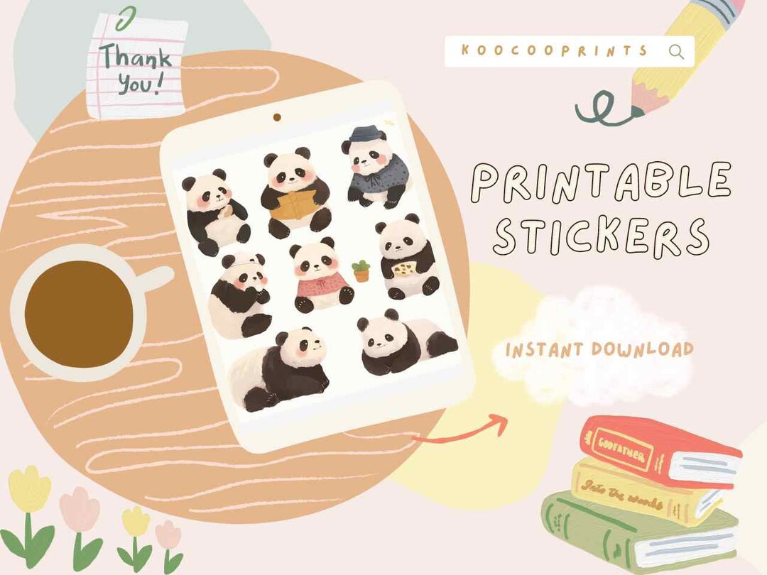 PRINTABLE Cute Panda Animal Stickers Digital Stickers Goodnotes Planner ...