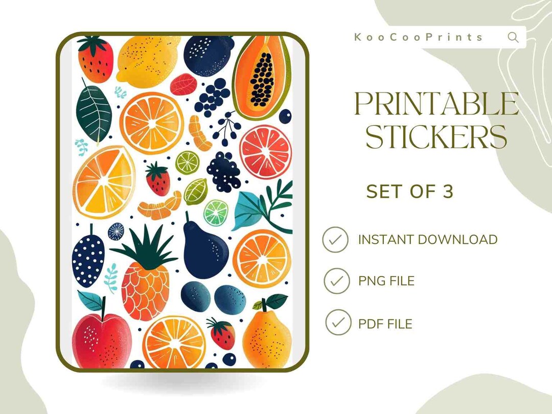PRINTABLE | Set of 3 Fruits Sticker Sheet | Journal Goodnotes Planner ...