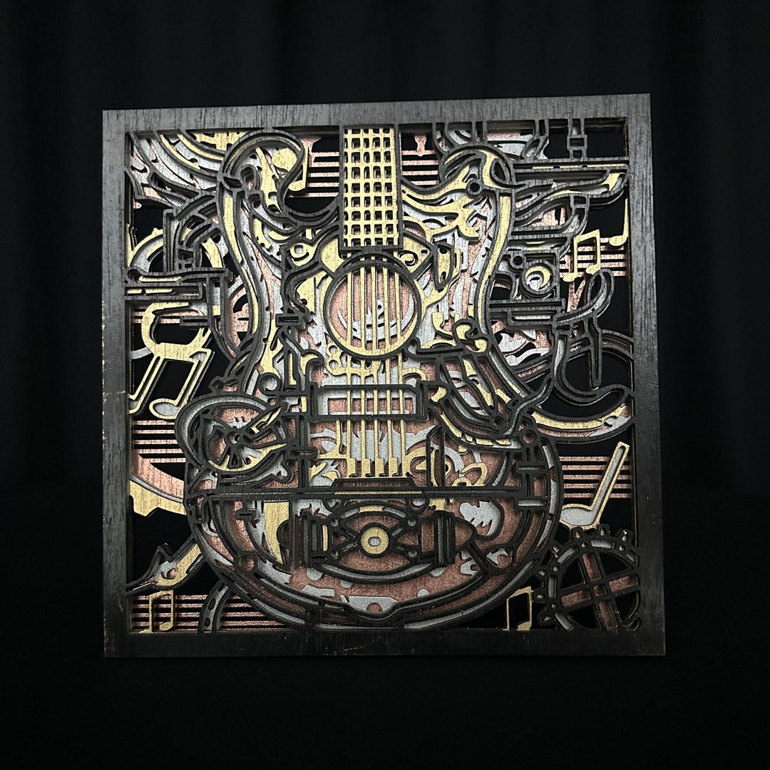 Guitar and Music Notes Layered Mandala Wall Art - Etsy