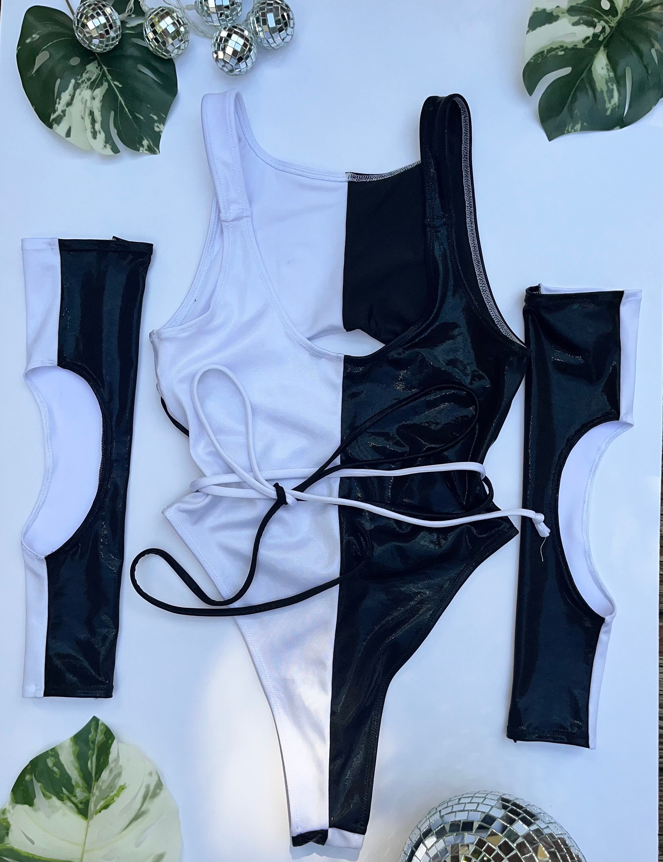 Split Color Bodysuit With Gloves - Etsy