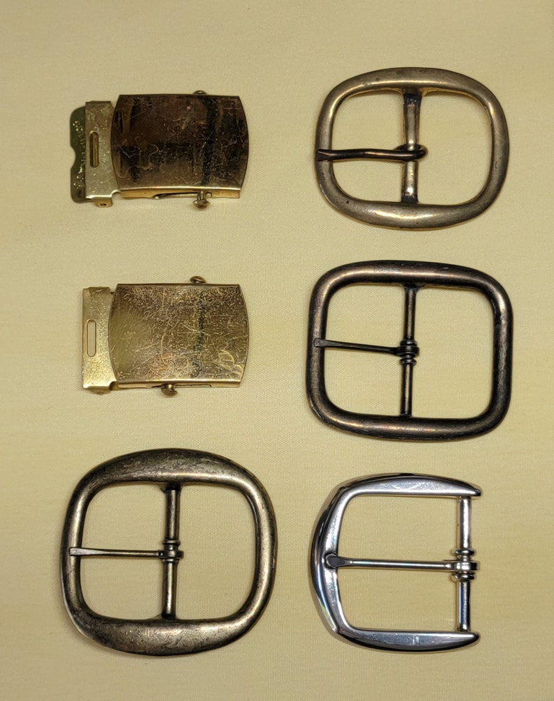 Vintage Belt Buckles, 6 Buckle Set, Center Bar, Solid Brass-ll ...