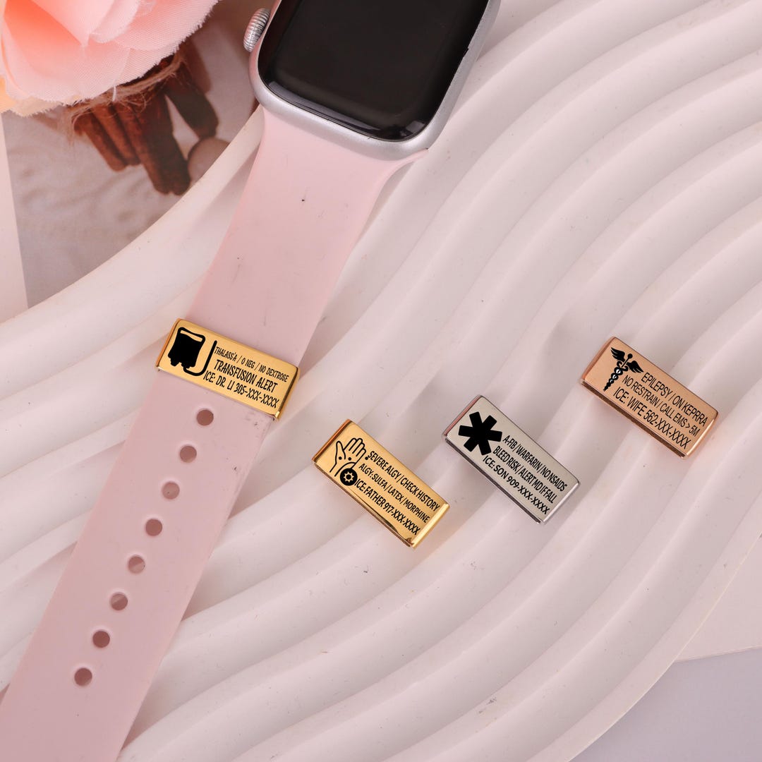 Personalized Medical Alert Tag Smart Watch Charm | Custom Engraved Name ...