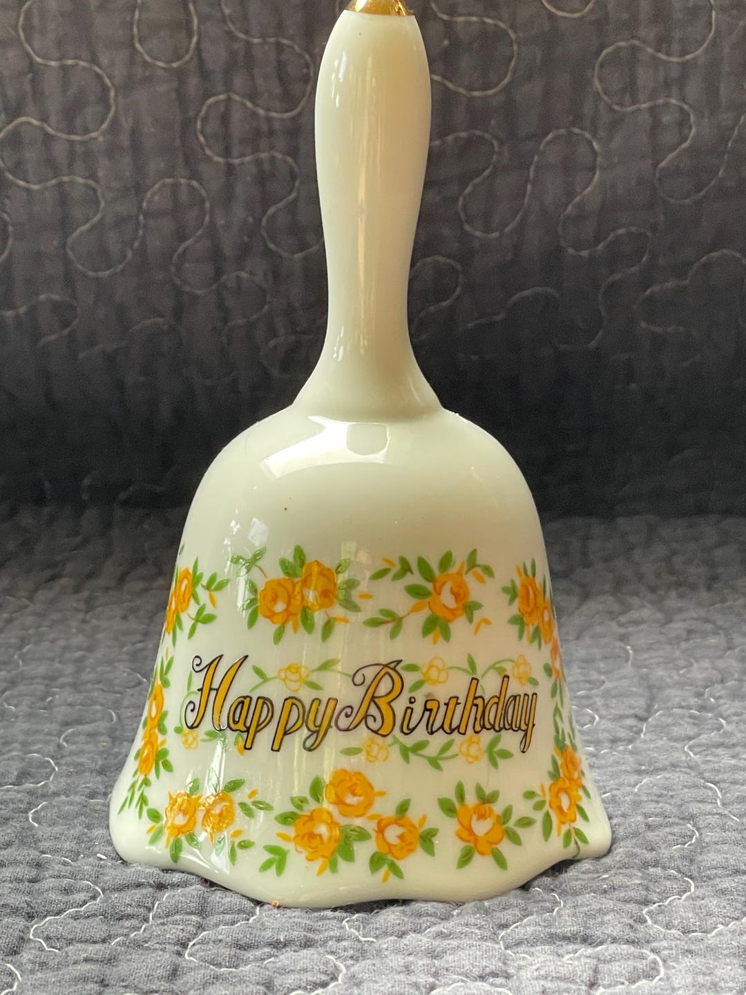 Enesco Happy Birthday Yellow Floral White Bell Vintage Collectable With ...