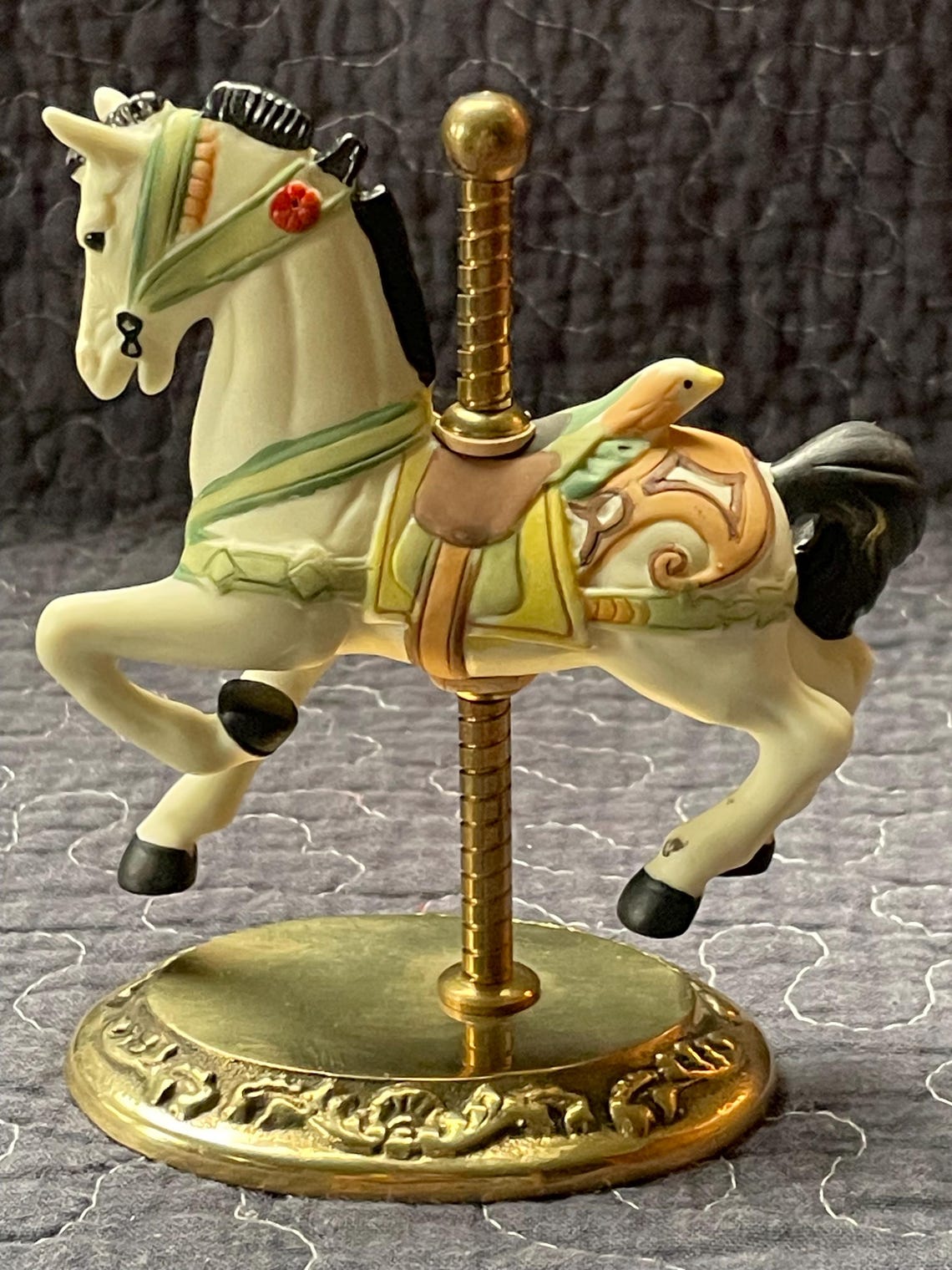Carousel White Horse With Black Mane and Tail Figurine Brass Pole/base ...