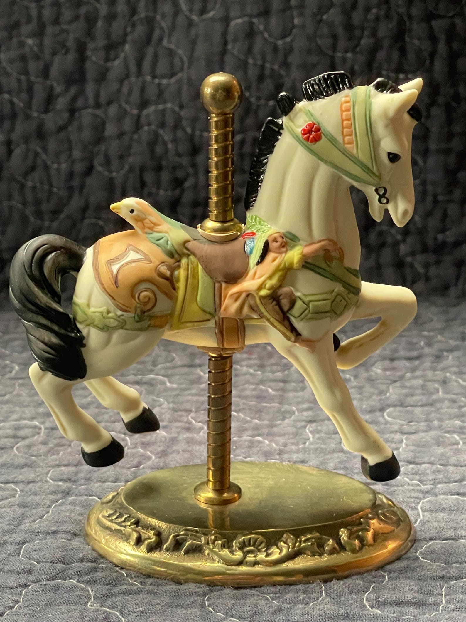 Carousel White Horse With Black Mane and Tail Figurine Brass Pole/base ...