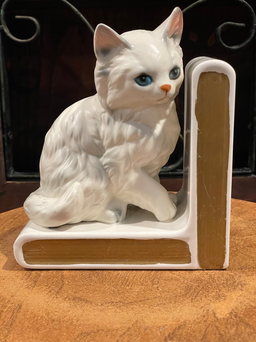 Vintage Lefton White Long Haired Cat “left Side” Bookend - Etsy