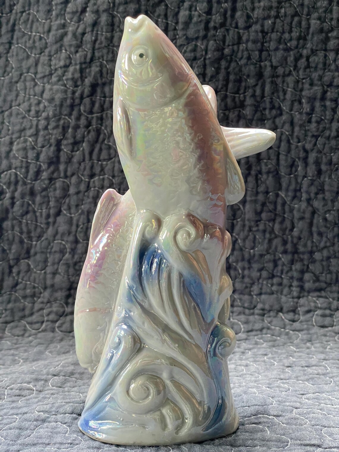 Pearlescent Koi Fish Jumping Out of Water Figurine Made in China Pisces ...