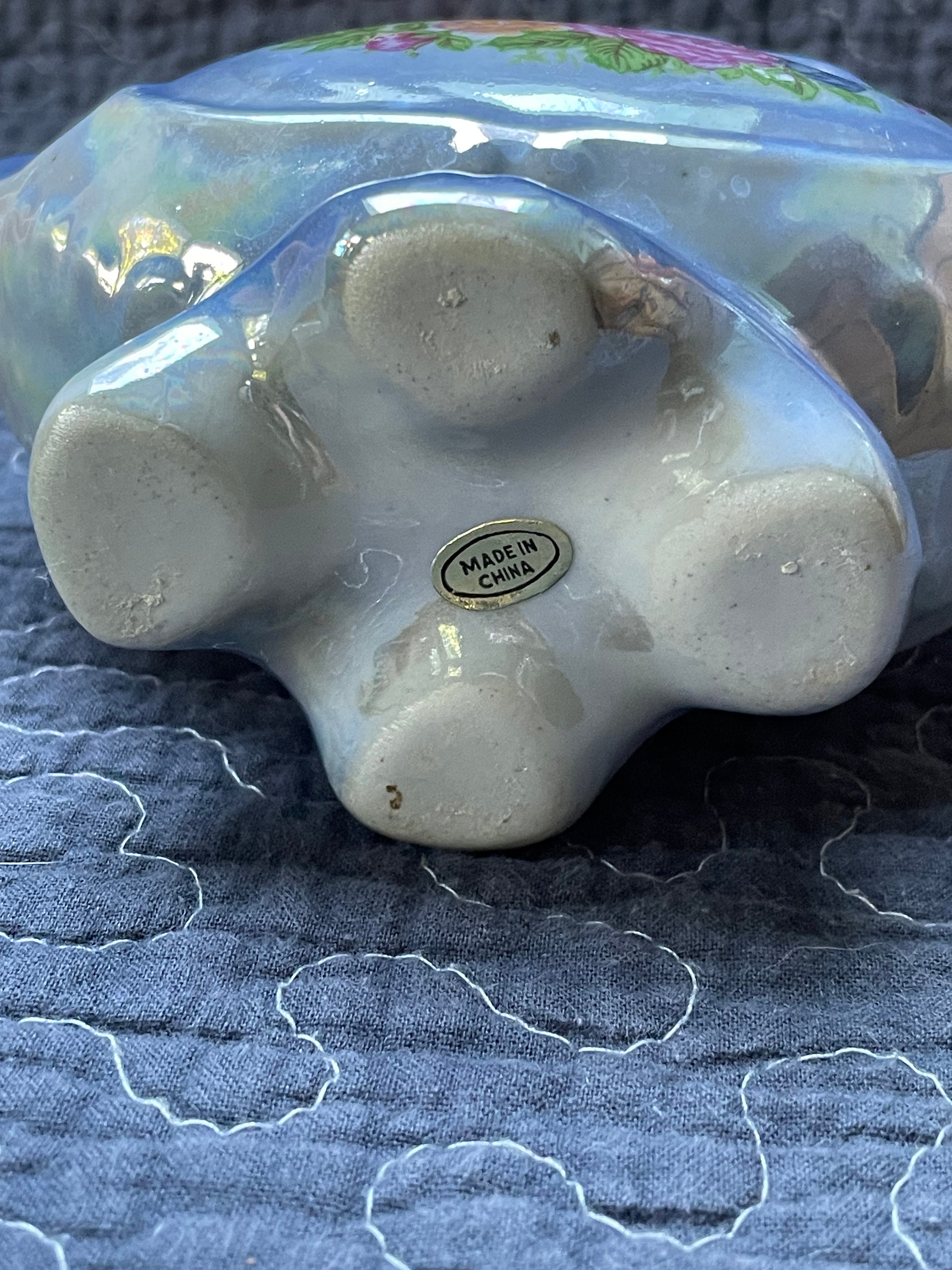 Lusterware Powder Dusty Blue Porcelain Floral Vase Vintage Double ...