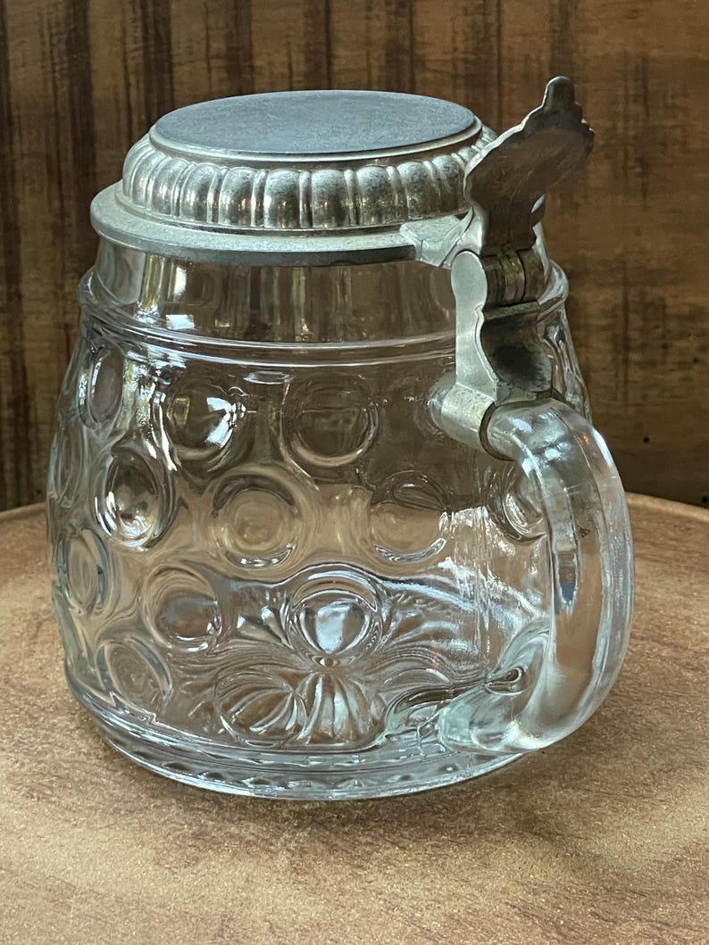 Glass Bubble Indent Print Stein With Heavy Duty Metal Hinged Lid BMF ...