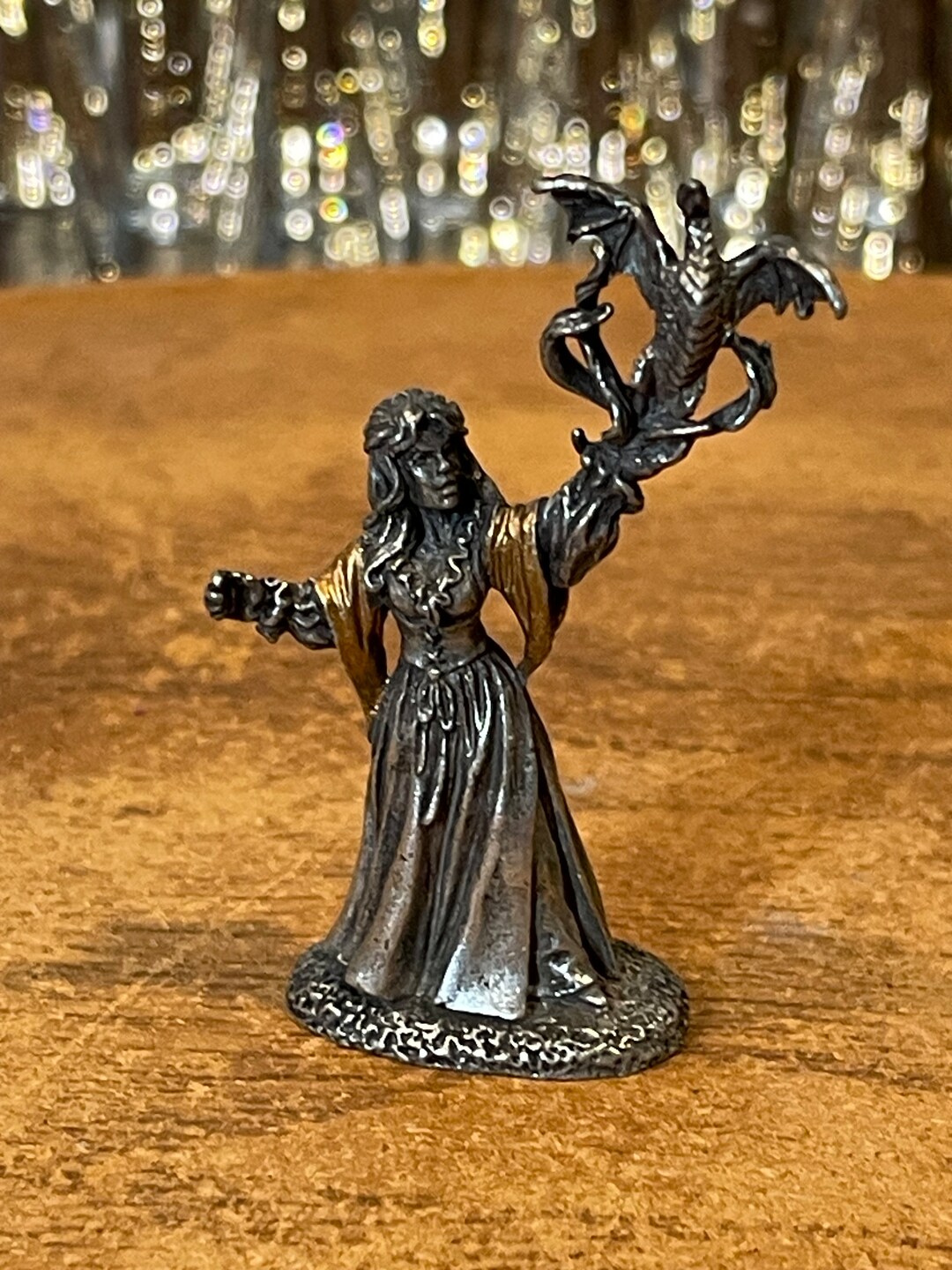 Vintage 2 Tone Rawcliffe Pewter Figurine Woman Releasing a Dragon ...