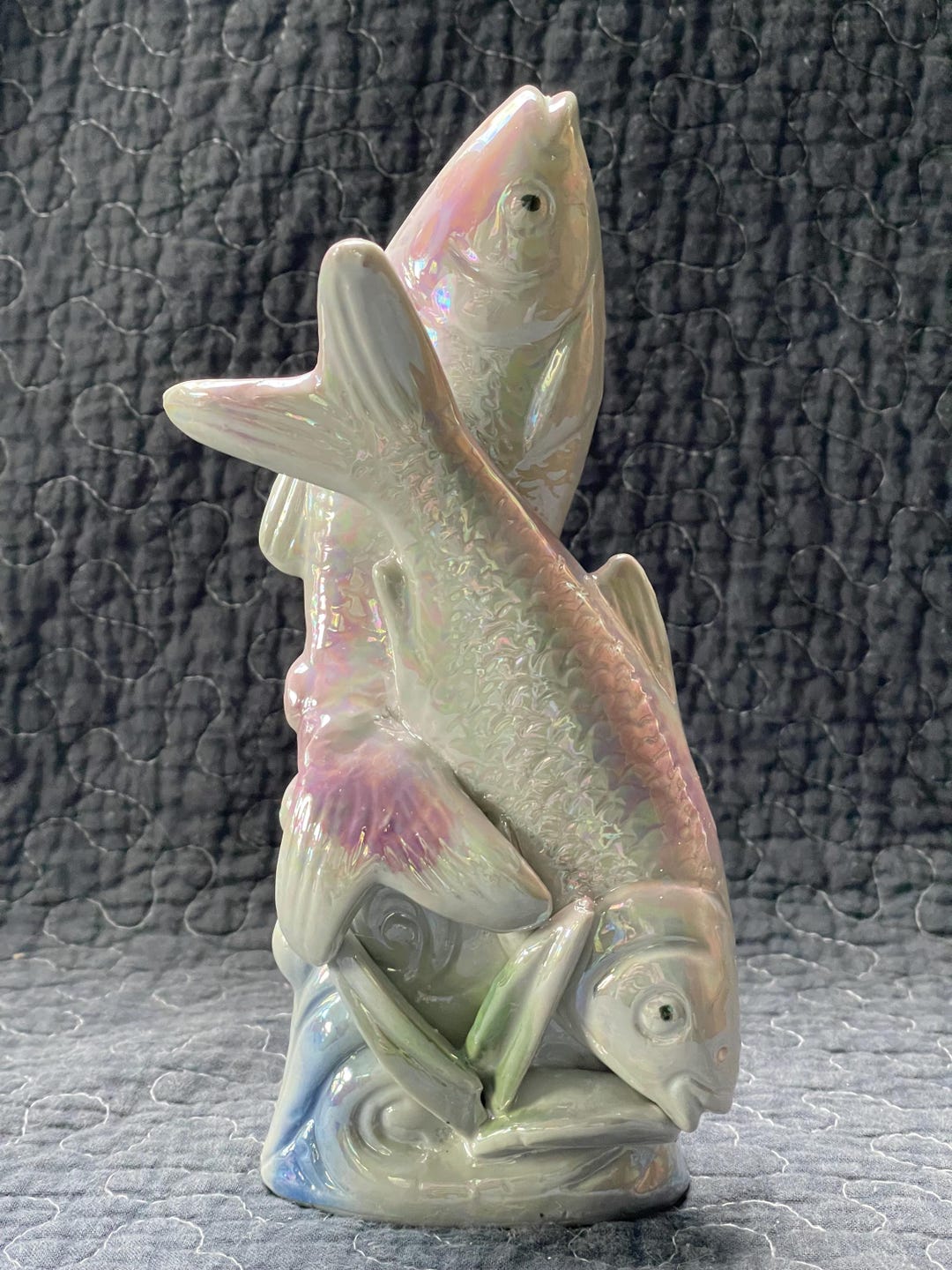 Pearlescent Koi Fish Jumping Out of Water Figurine Made in China Pisces ...