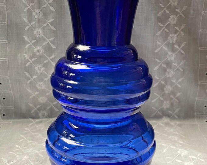 COBALT Blue Glass Unique Design Vase Vintage Made in the USA Great ...