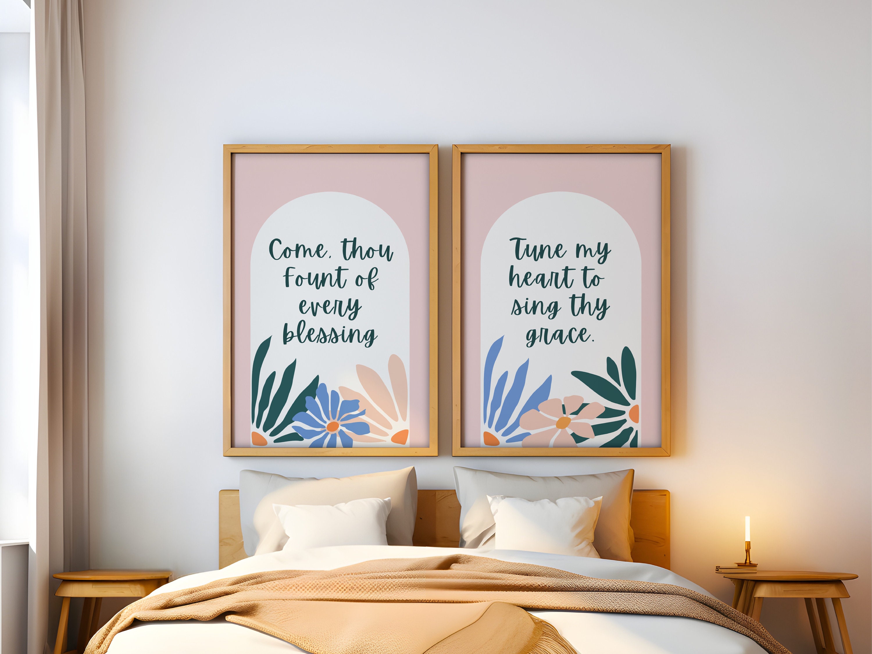 Boho Christian Wall Art Print Set of 2 Come Thou Fount of Every ...