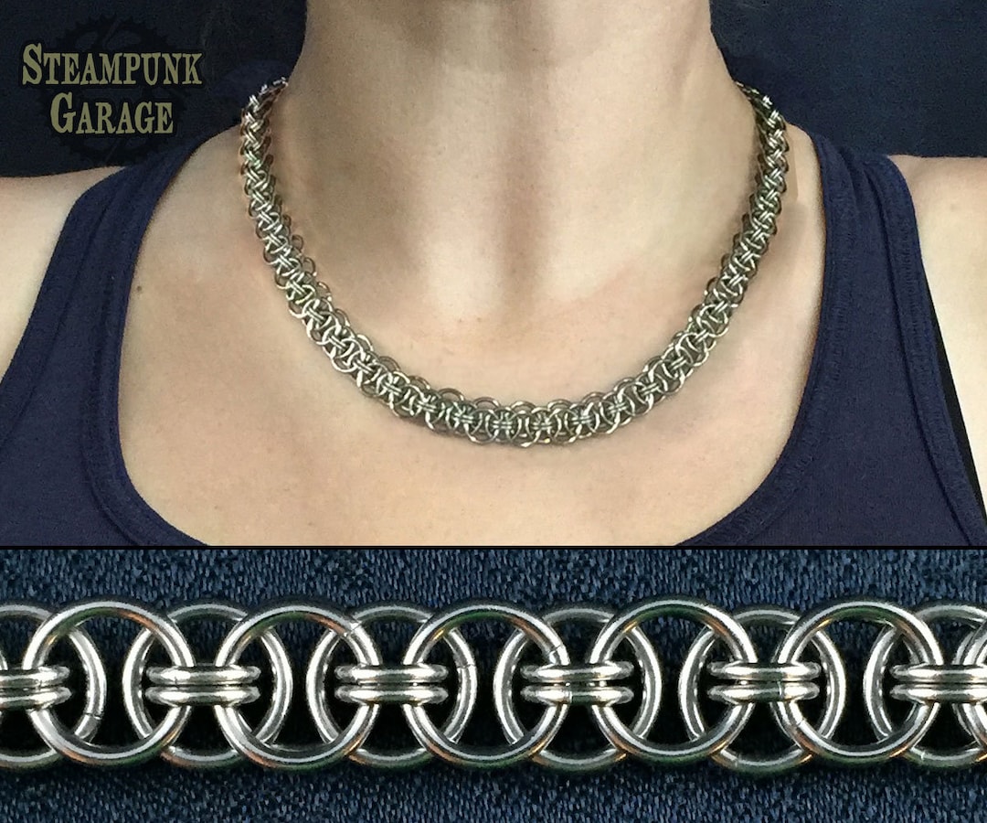 Helm Weave Chain TITANIUM or Stainless STEEL Necklace Chainmaille ...