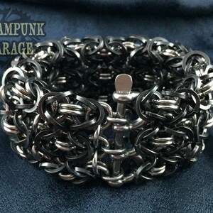 EXTREME Beast Cuff Heavy Duty Metal Black Byzantine Stainless Steel 16 ...
