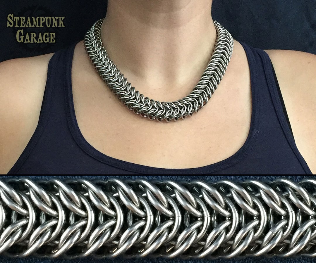 Elf Viaduct Weave Chainmaille Collar Stainless Steel or Titanium Choker ...