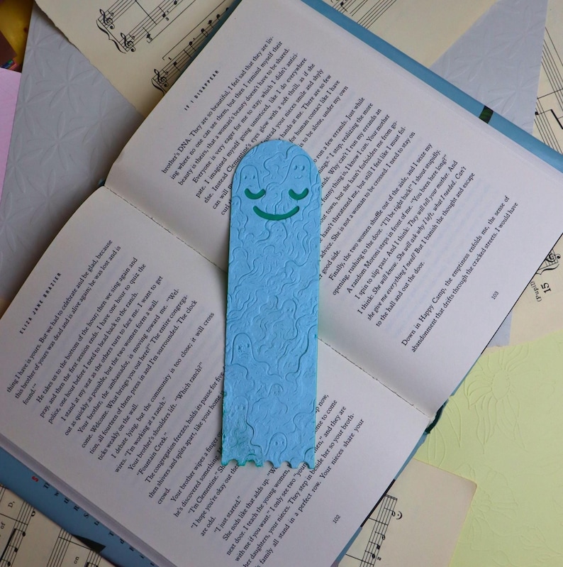 3D Printed Ghost Bookmark | Baby Blue Teal Smiley Face Bookish ...