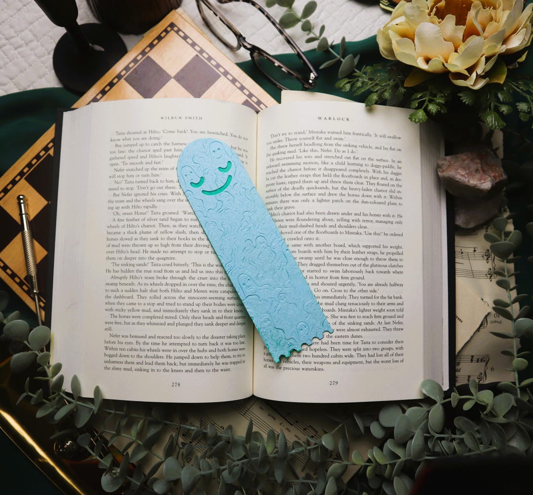 3D Printed Ghost Bookmark | Baby Blue Teal Smiley Face Bookish ...