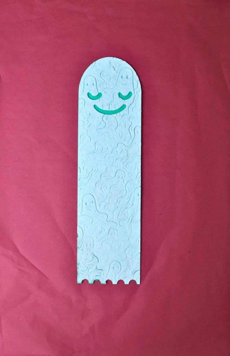 3D Printed Ghost Bookmark | Baby Blue Teal Smiley Face Bookish ...