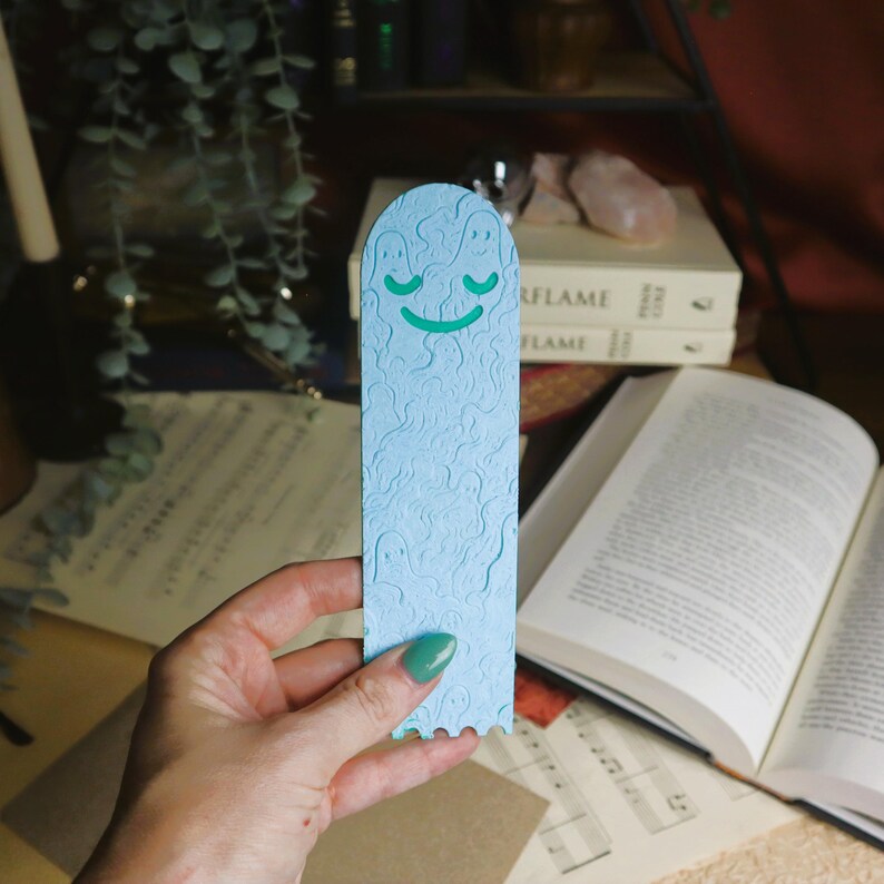 3D Printed Ghost Bookmark | Baby Blue Teal Smiley Face Bookish ...