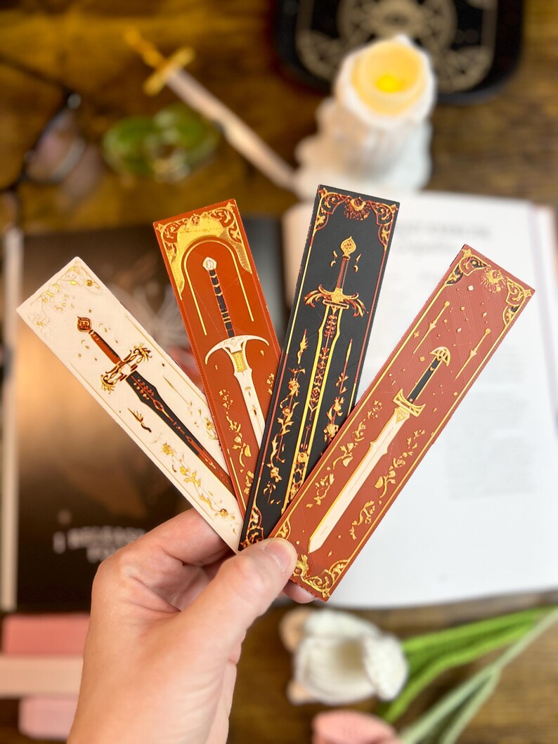 Sword Bookmark Fantasy Bookish Bookmarks Orange Red Gold Book Decor - Etsy