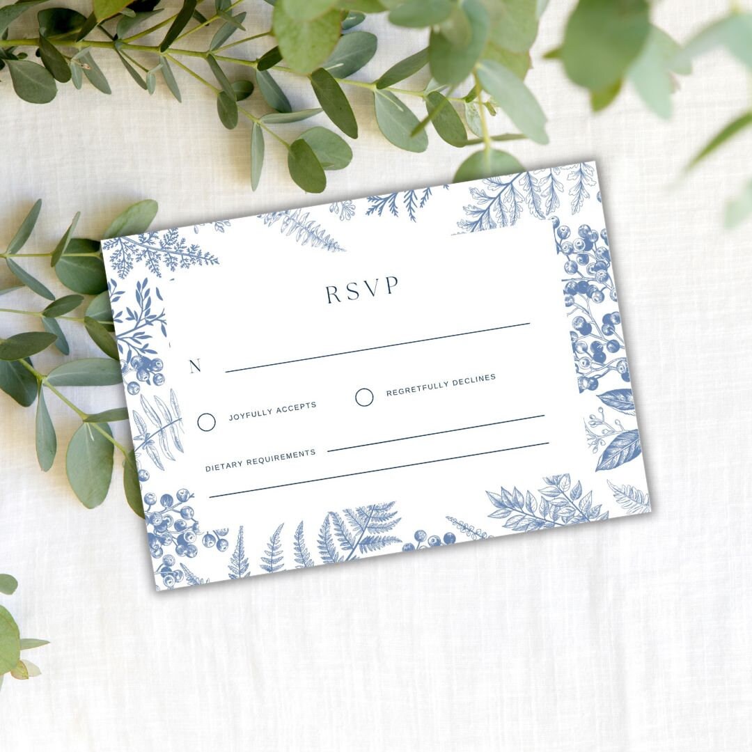 Printable Blue Floral Wedding Invitation Set Customizable RSVP Card ...