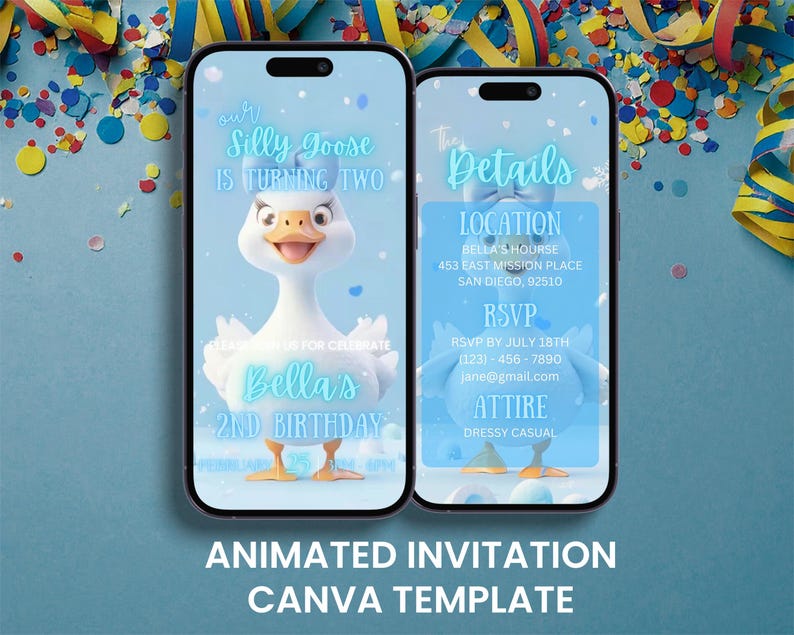 Silly Goose Birthday Video Invitation, Animated Blue Gingham Boy Party ...