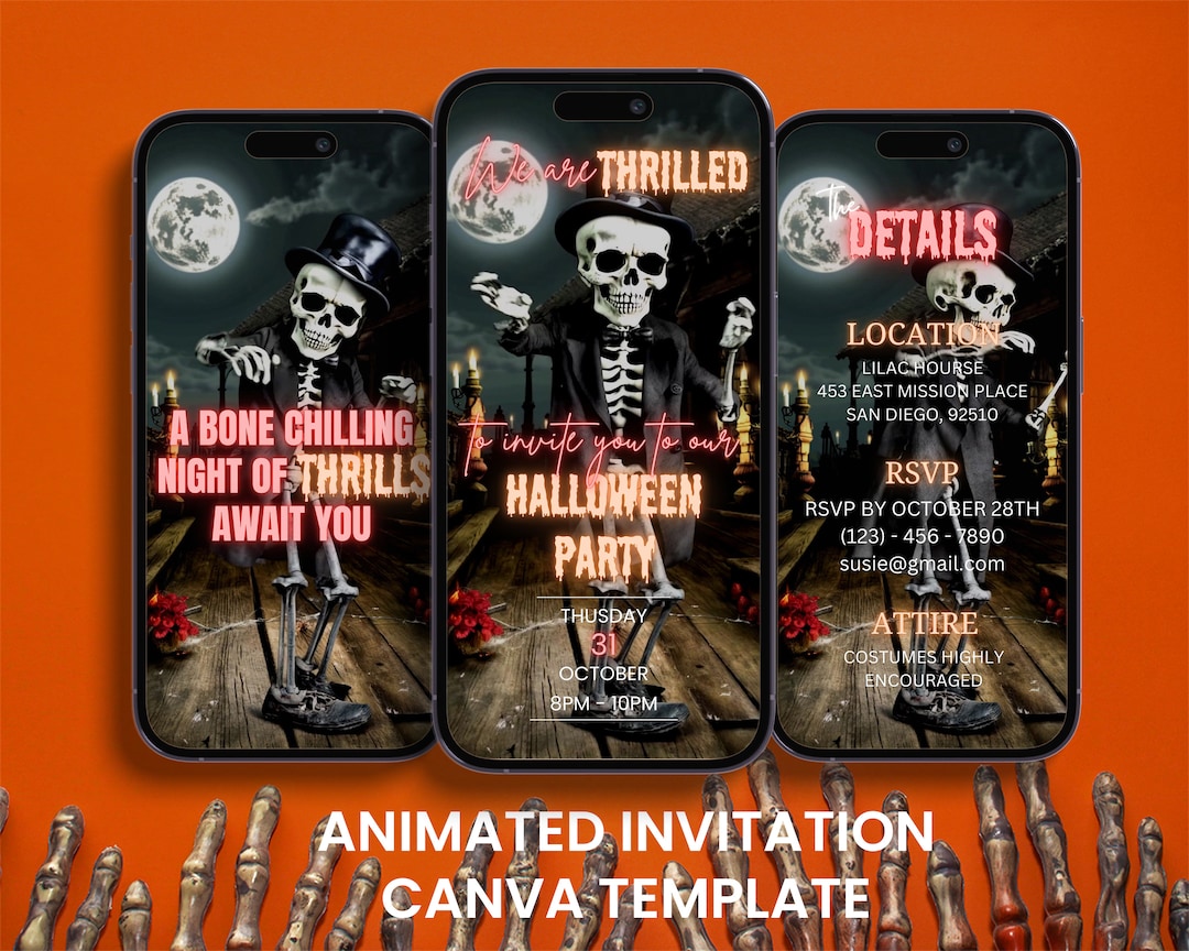 Dancing Skeleton Halloween Invitation: Animated Party Evite (digital ...
