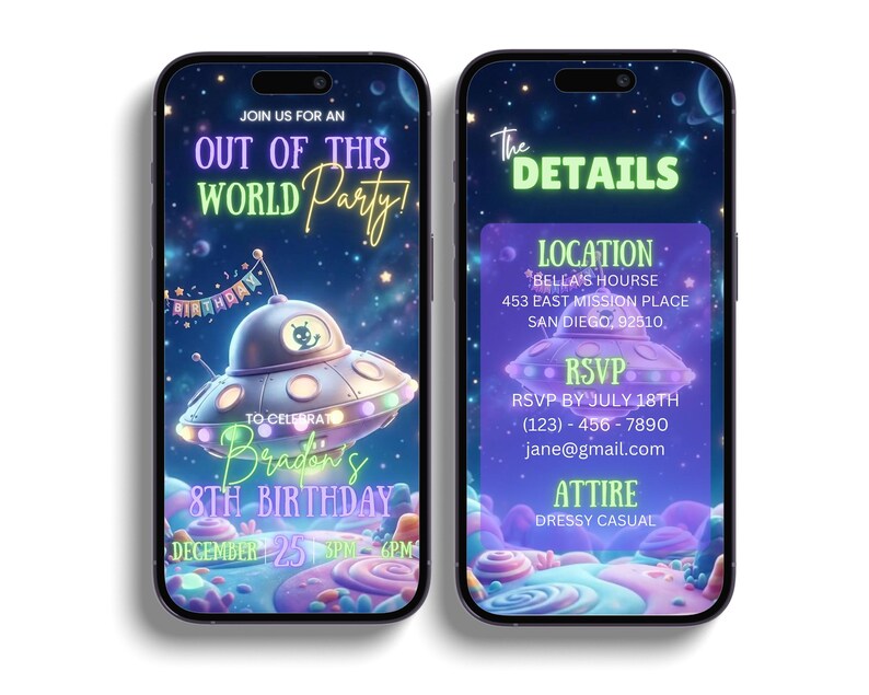 Animated UFO Birthday Invitation, Out of This World Party, Canva ...