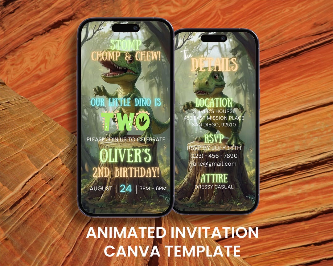 Dinosaur 2nd Birthday Animated Video Invitation: Stomp, Chomp, Chew ...