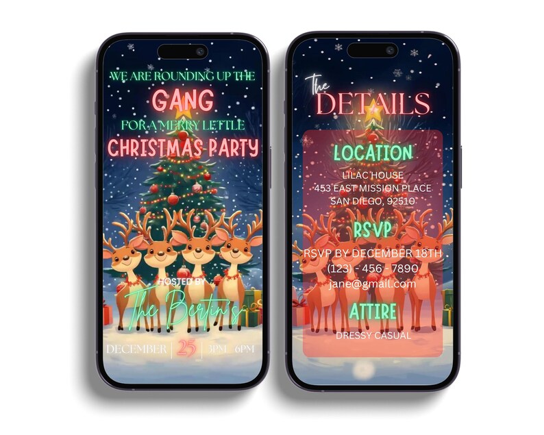 Reindeer We're Rounding up the Gang Christmas Party Video Invitation ...