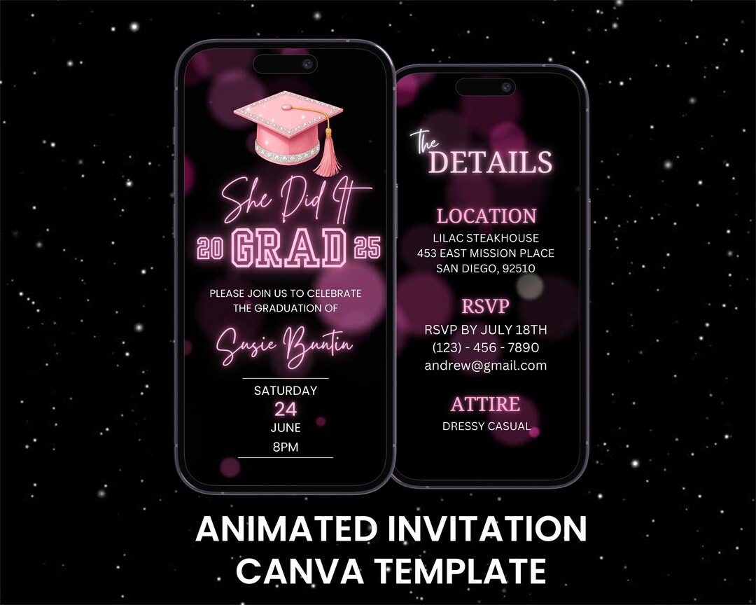 Pink Glam Graduation Video Invitation: Animated Mobile Evite (digital ...