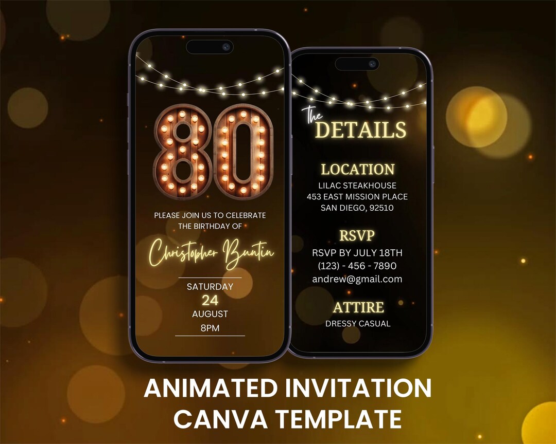 Rustic 80th Birthday Invitation: Animated Wood Neon Evite (digital) - Etsy