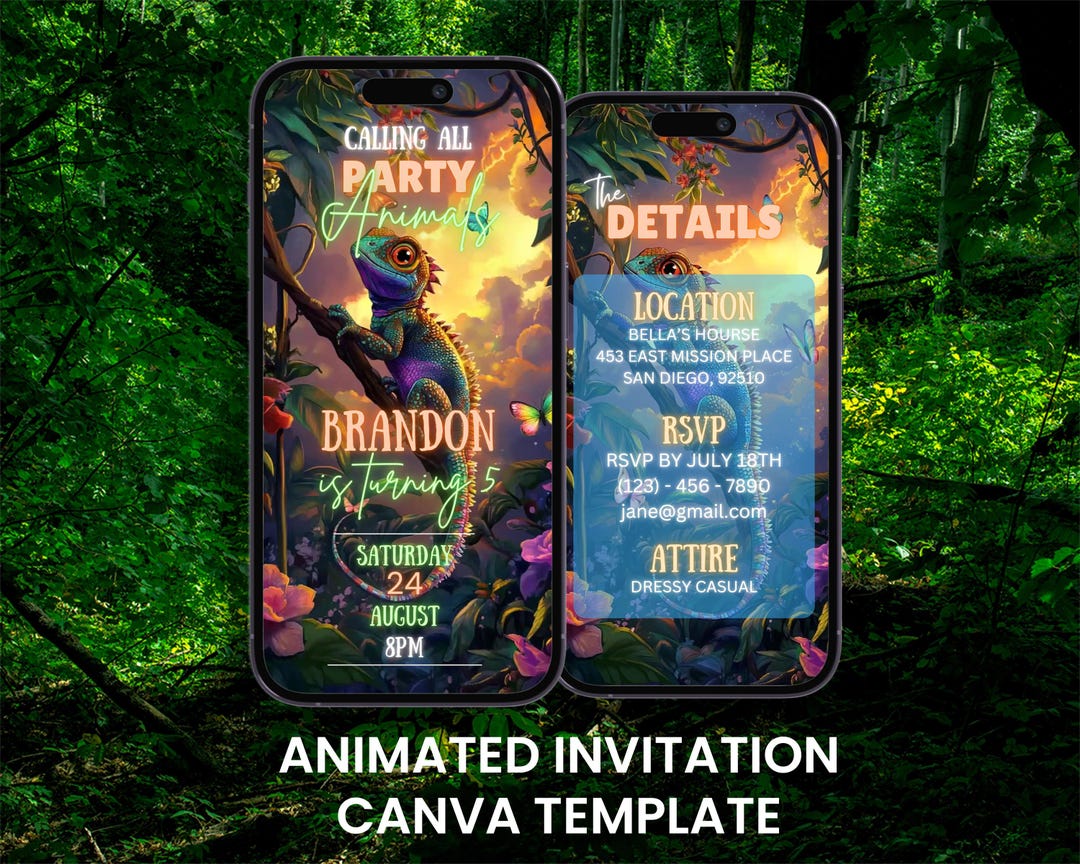 Chameleon Birthday Video Invitation, Animated Reptile Party Evite ...