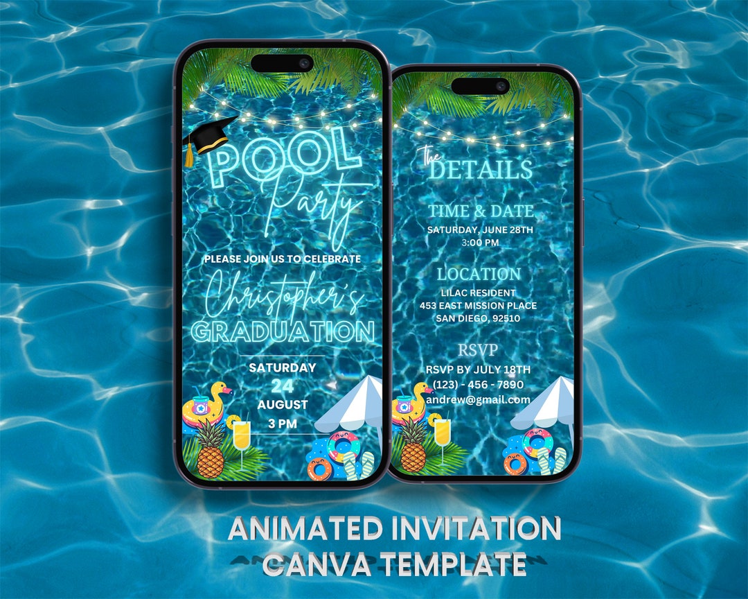 Graduation Pool Party Invitation, Animated Blue Grad Video, Class of ...