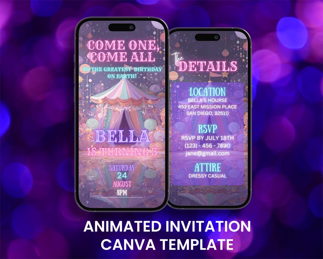 Animated Carnival Birthday Invitation: Pastel Circus Tent Evite ...