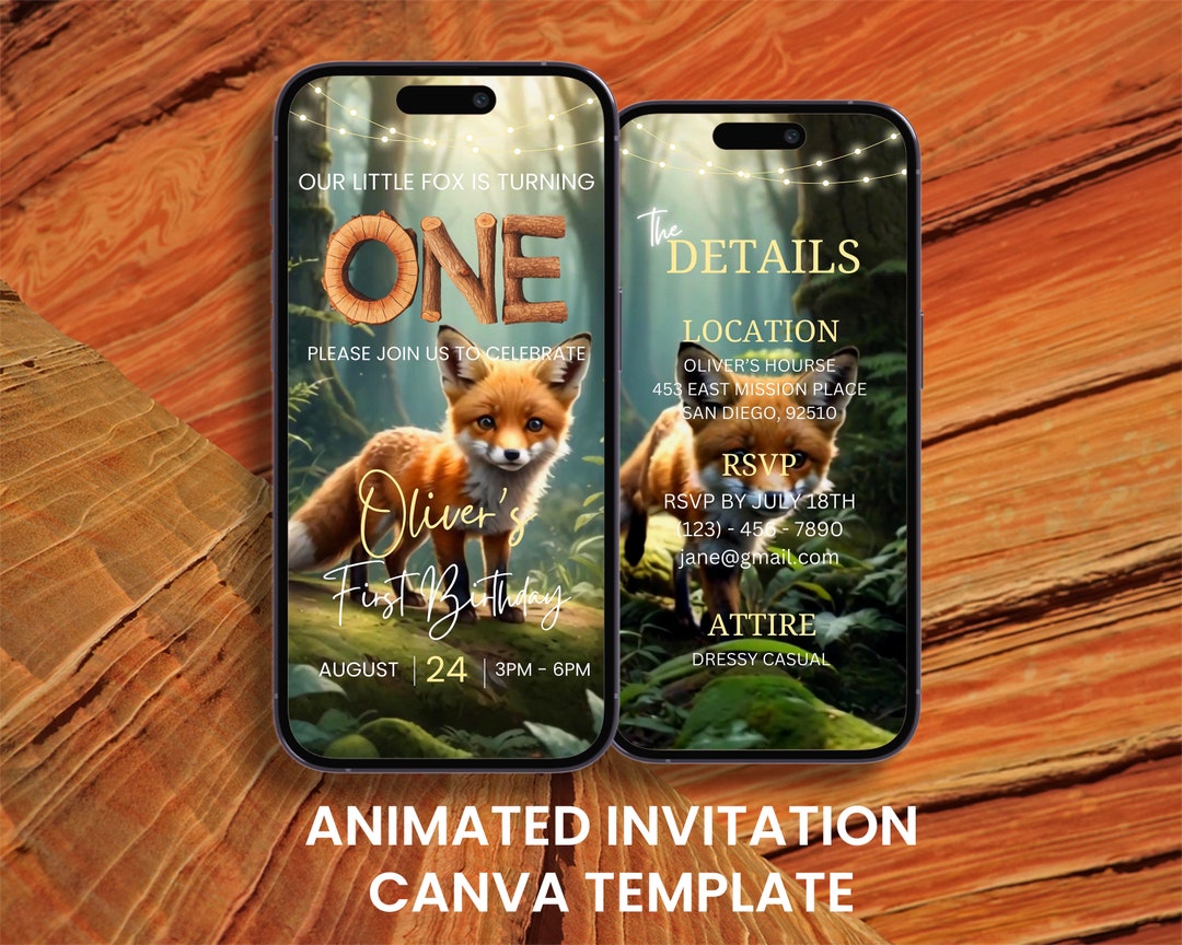 Fox First Birthday Video Invitation: Woodland Party Evite (digital ...