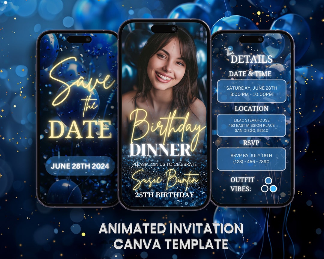 Animated Navy Birthday Dinner Invitation: Editable Mobile Template - Etsy