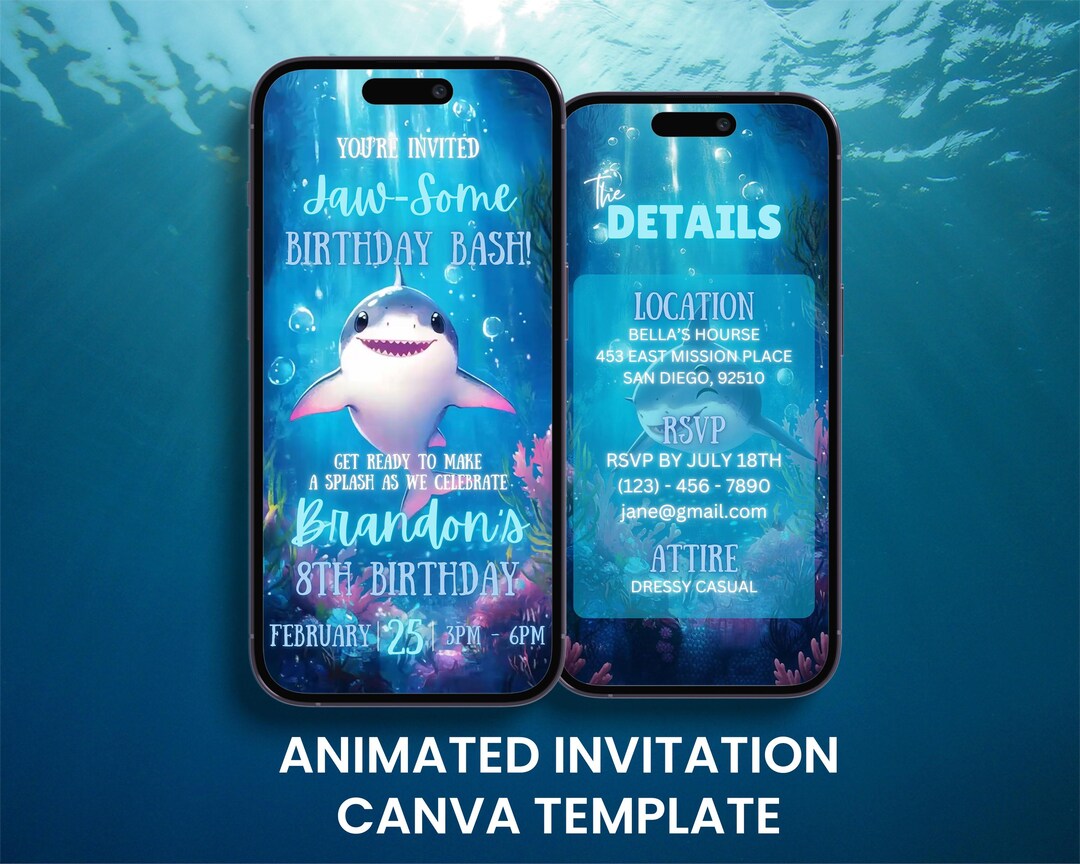 Shark Birthday Video Invitation, Animated Sharktastic Under the Sea ...