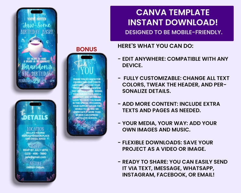 Shark Birthday Video Invitation, Animated Sharktastic Under the Sea ...