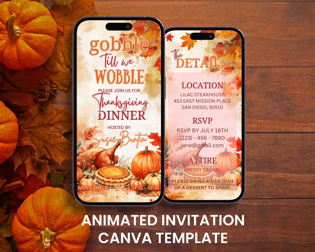 Animated Thanksgiving Invitation: Gobble Till We Wobble, Editable Evite ...