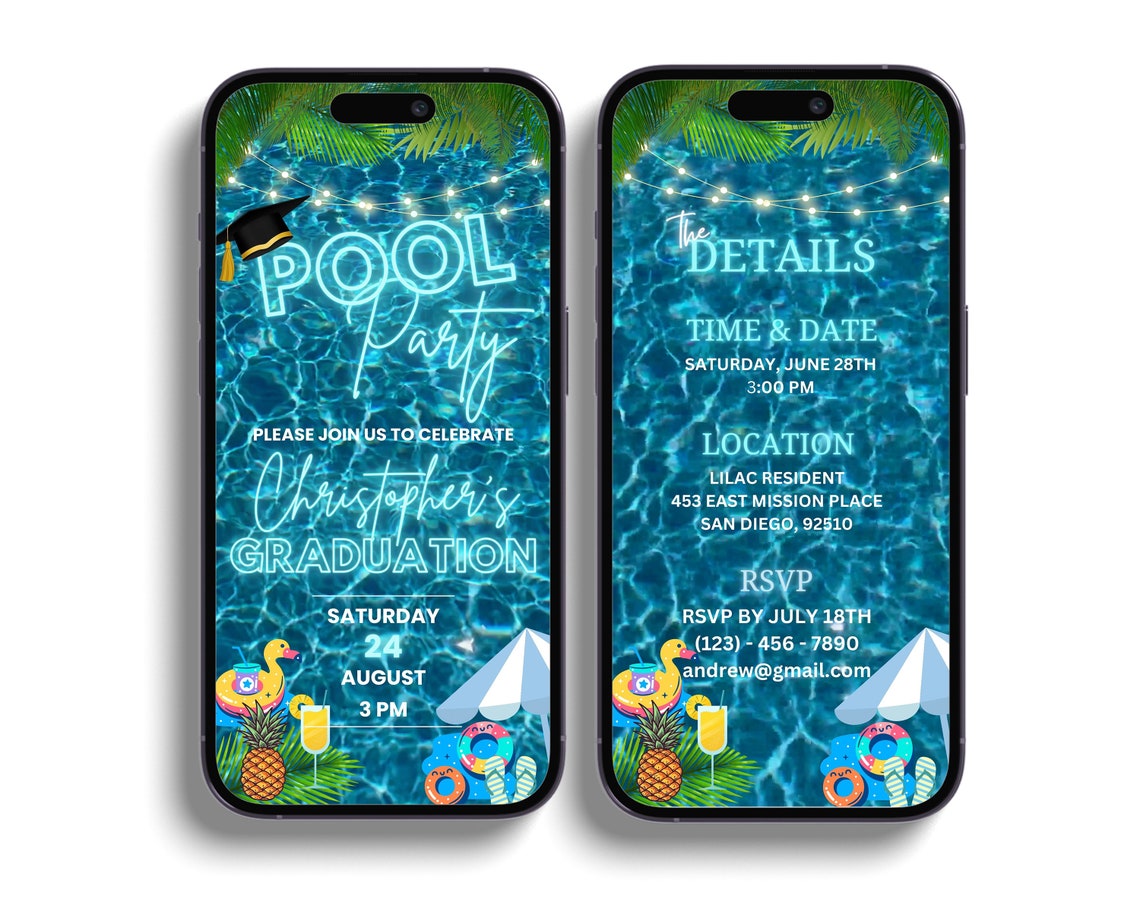 Graduation Pool Party Invitation, Animated Blue Grad Video, Class of ...