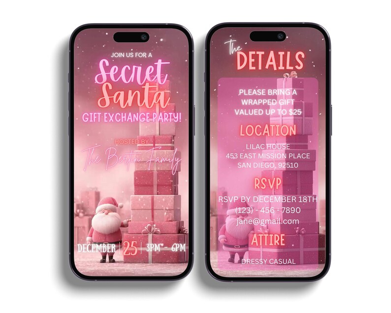 Pink Secret Santa Animated Invitation, Christmas Gift Exchange (digital ...