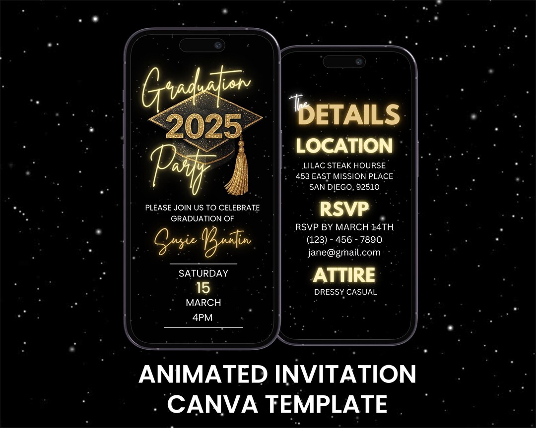 Graduation Party Video Invitation, Animated Gold College Announcement ...