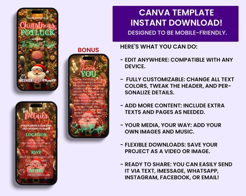 Animated Christmas Potluck Party Video Invitation, Santa Feast (digital ...