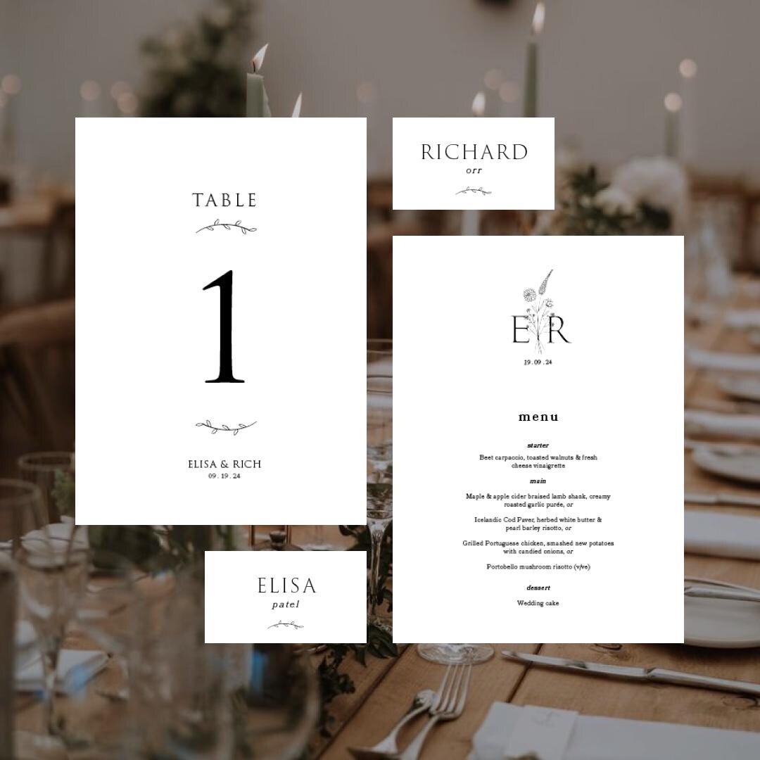 Table Setting Wedding Design Bundle | Simple, Elegant Wildflower Design ...