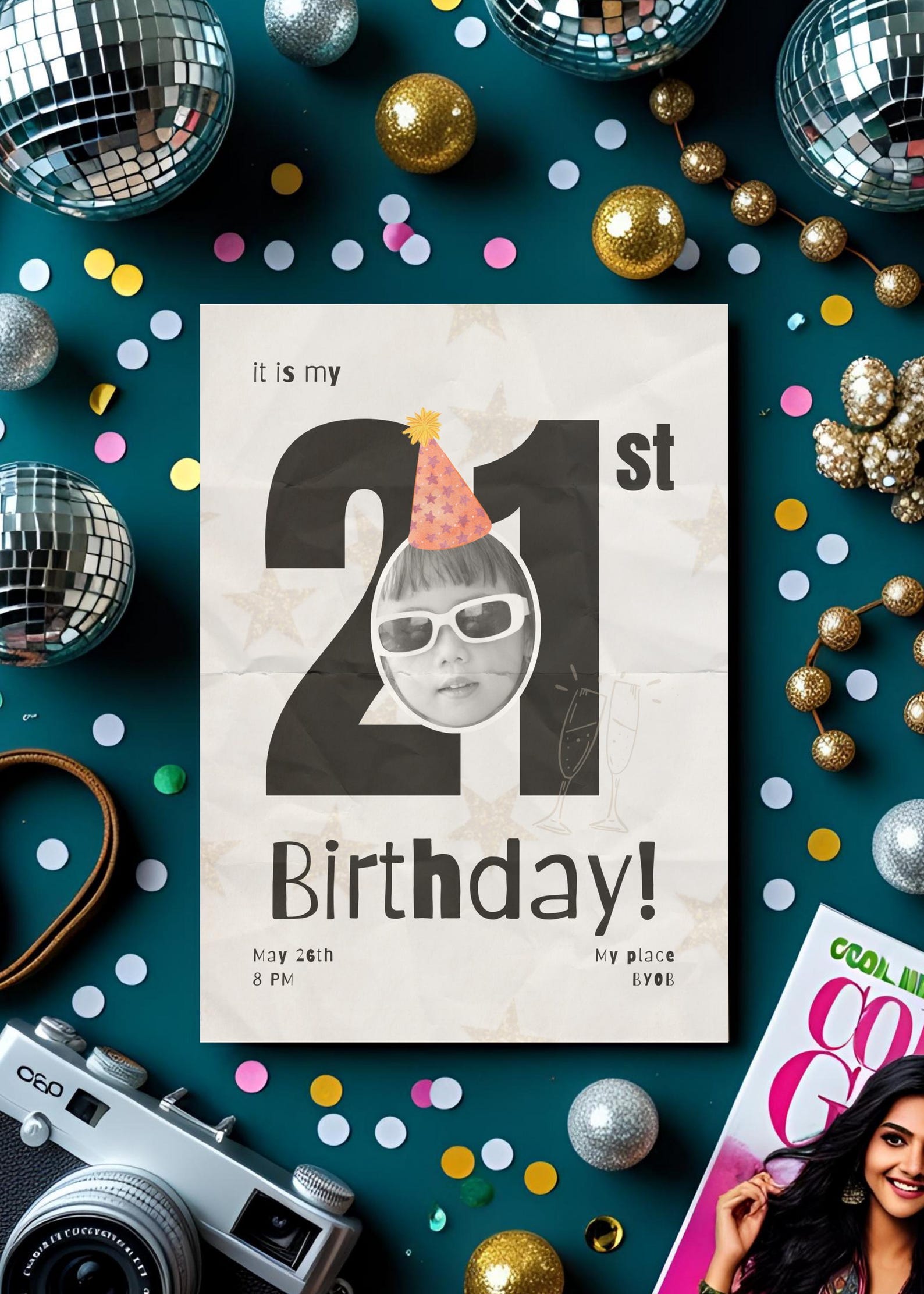 Y2K 21st Birthday Invitation: Editable Magazine Cover Template (digital ...