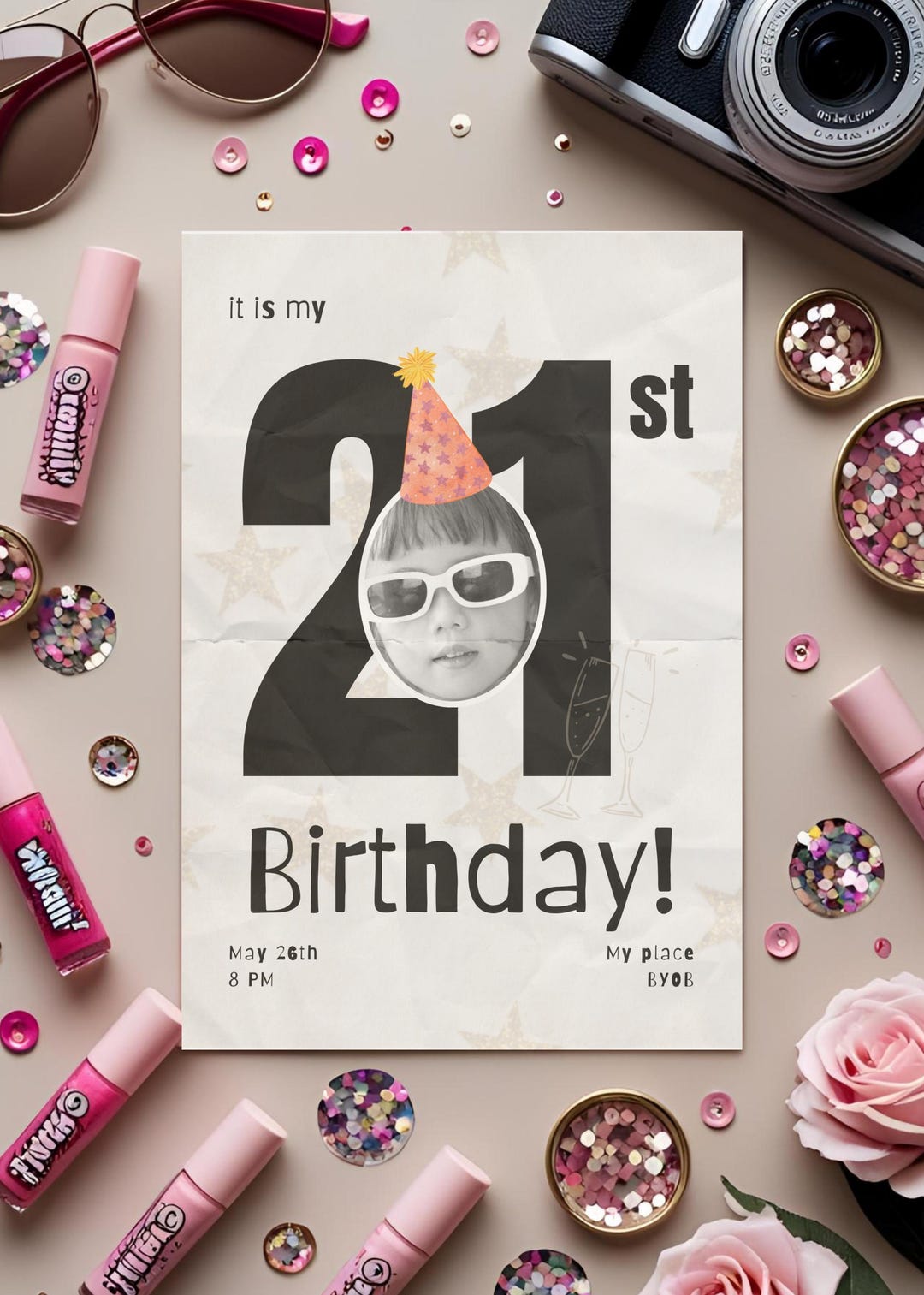 Y2K 21st Birthday Invitation: Editable Magazine Cover Template (digital ...