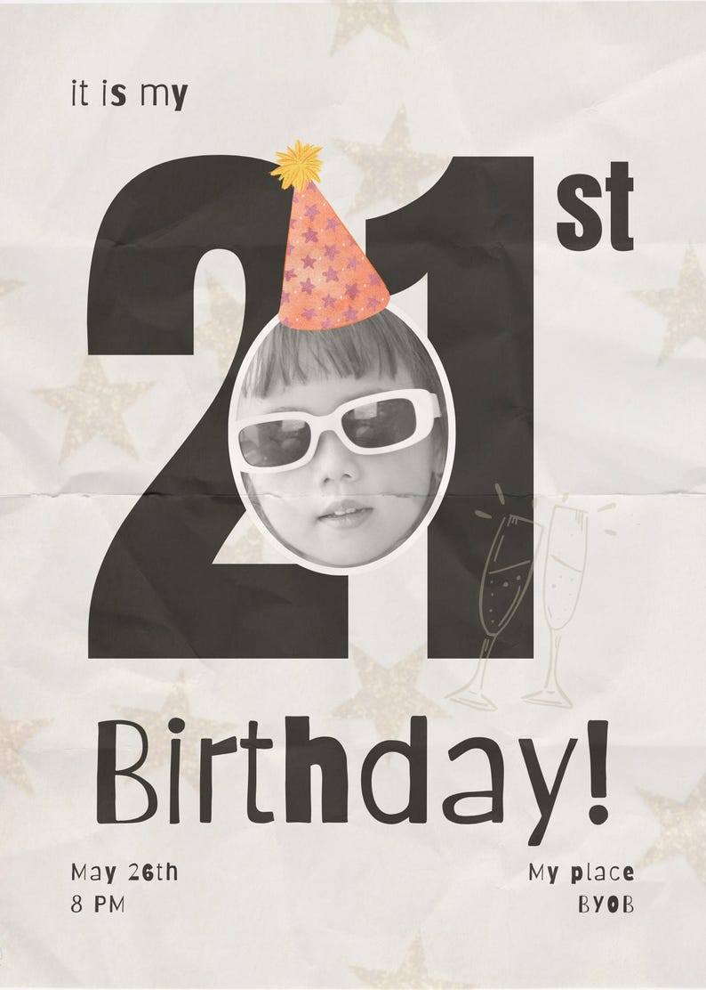 Y2K 21st Birthday Invitation: Editable Magazine Cover Template (digital ...