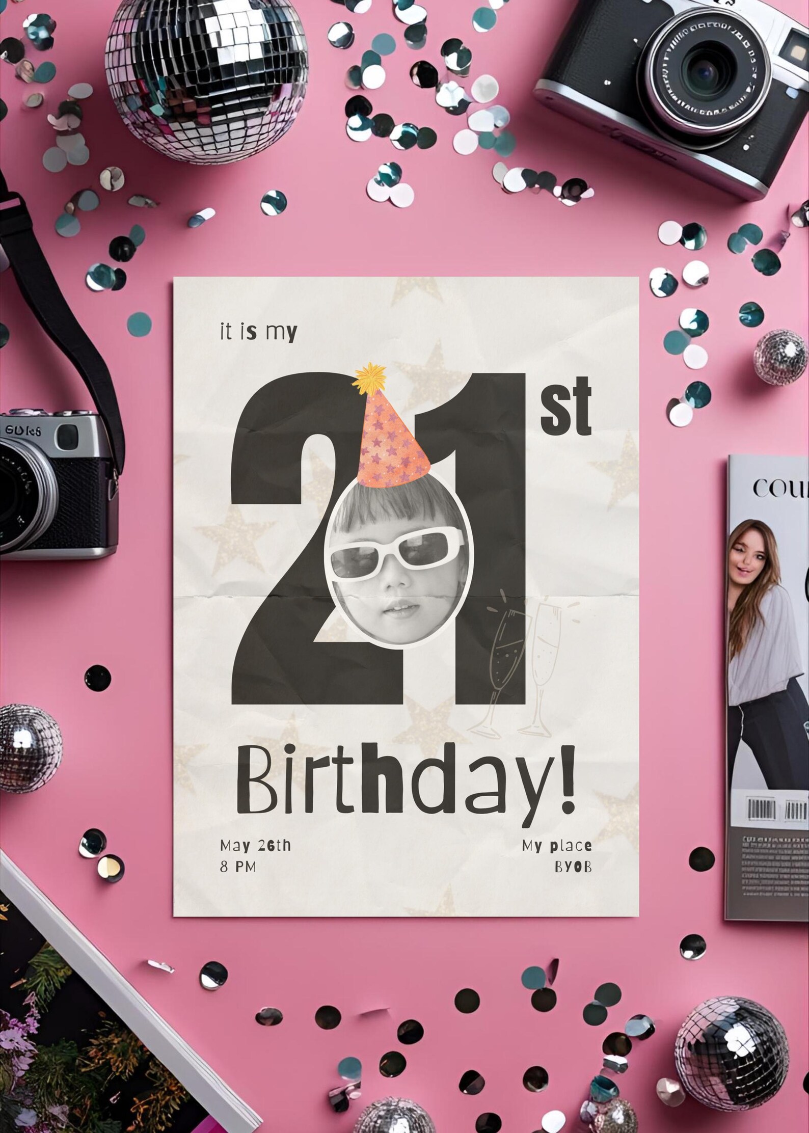 Y2K 21st Birthday Invitation: Editable Magazine Cover Template (digital ...